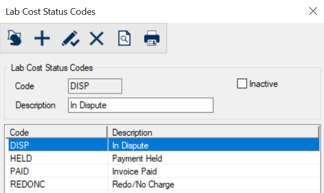 Lab Cost Status Codes